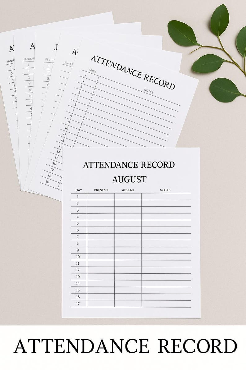 Homeschool Attendance Record | 12-month Printable Log | Simple Student ...