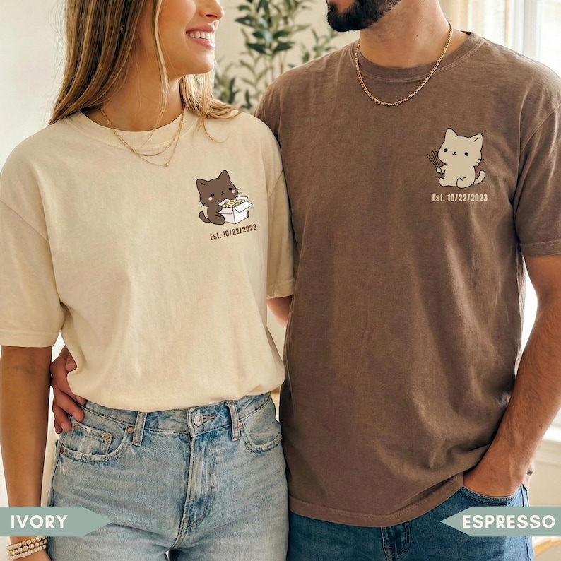 Matching Couples Shirts, Personalized Cat Couple Shirt With Date ...