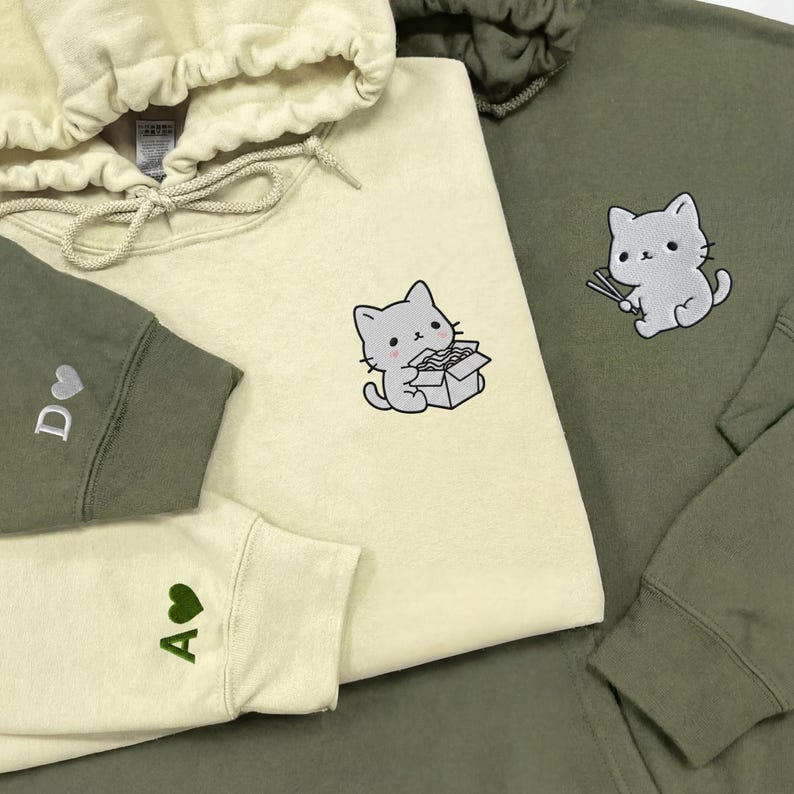 Embroidered Cat Couple Hoodie, Matching Hoodies or Sweatshirts ...