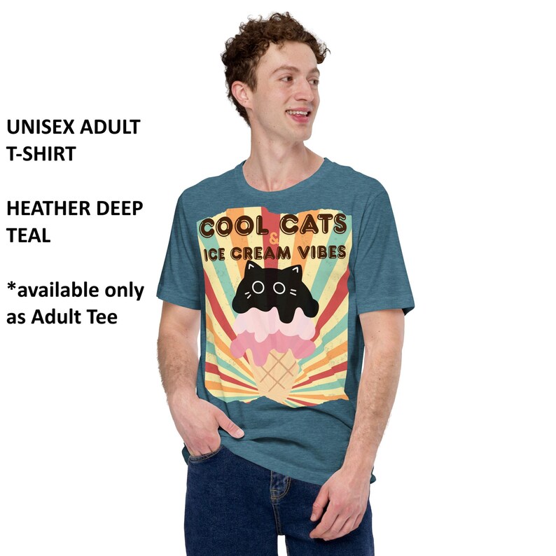 Camiseta Cool Cats Ice Cream Vibes – Camiseta retrô de gato, presente ...