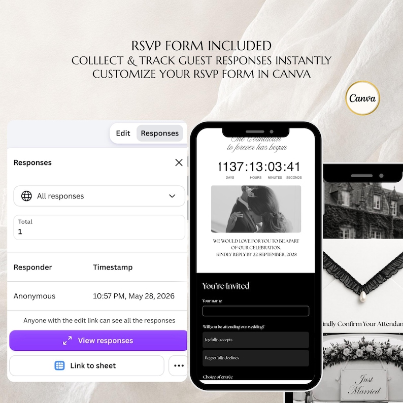Old Money Wedding Website Template: Elegant Black & White, Editable ...