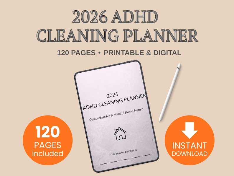 ADHD Cleaning Planner 2026 • Printable Chore Tracker • Executive ...