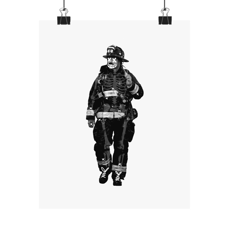 Skeleton Firefighter Poster, Bone Brigade - White - Etsy