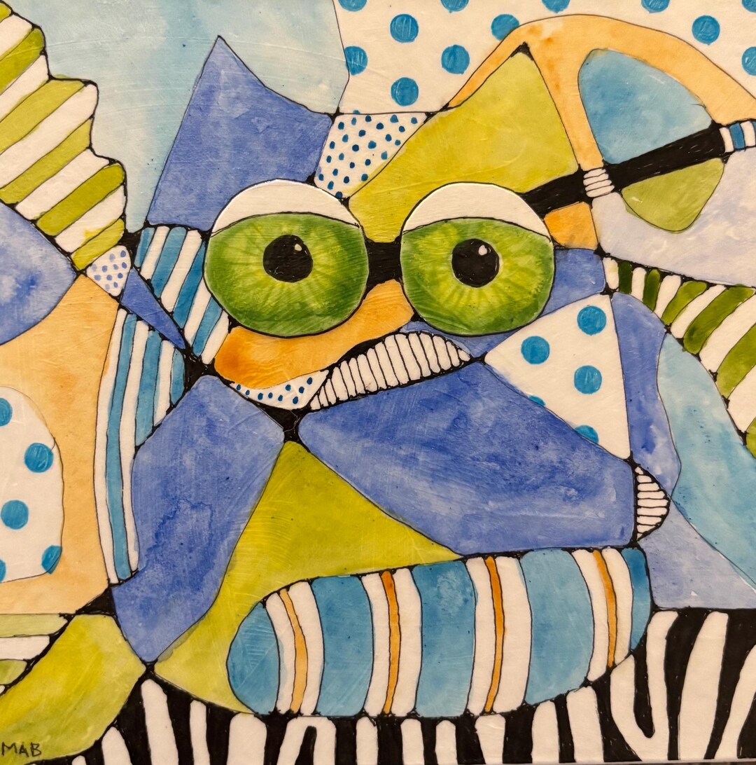 Funky Mixed Media Cat Painting - Etsy