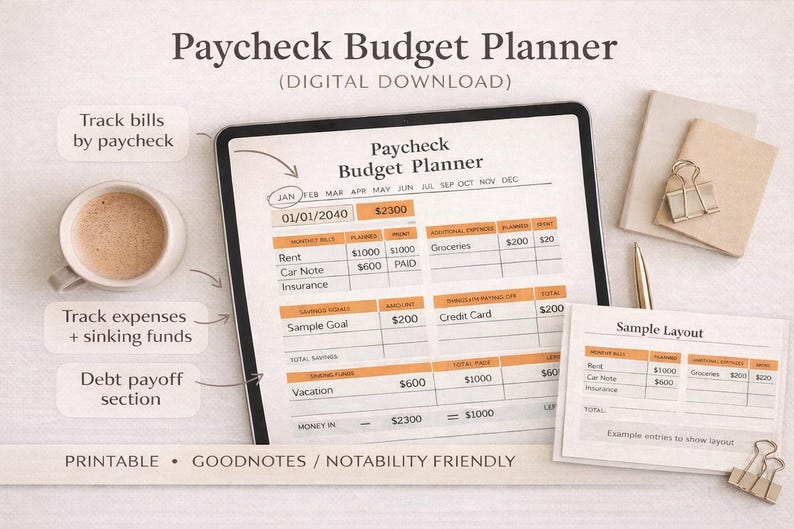 Paycheck Budget Planner Digital Download | iPad Budget Planner for ...