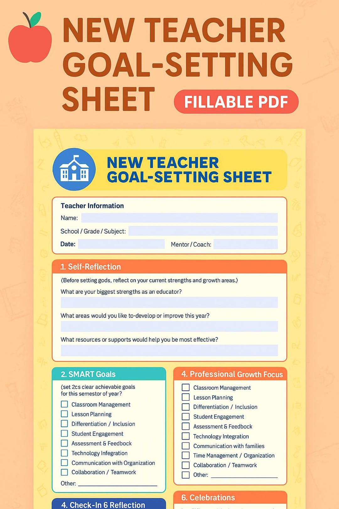New Teacher Goal Setting Sheet | Fillable Digital & Printable Template ...