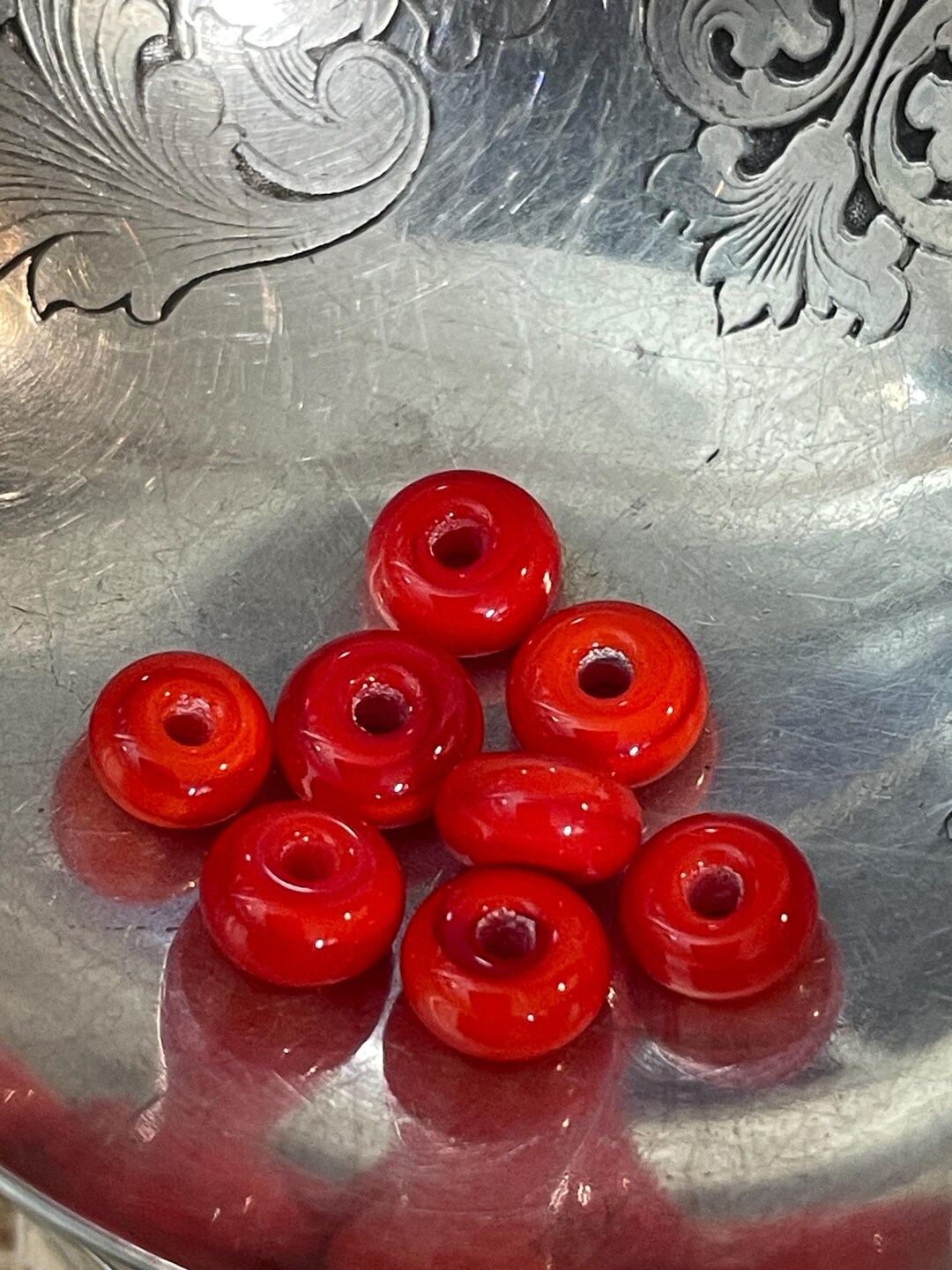 Lampwork Rondel Small Light Red Spacer Beads Lot of 8 #005 - Etsy
