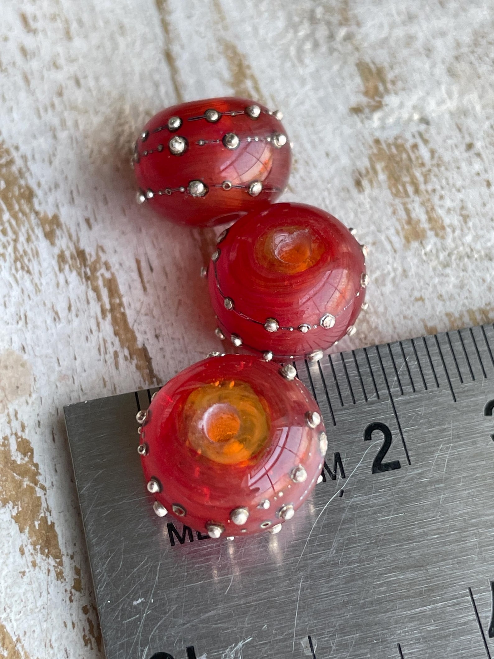 Lampwork Round Bead Red and Silver Dots Lot of 3 Beads - Etsy