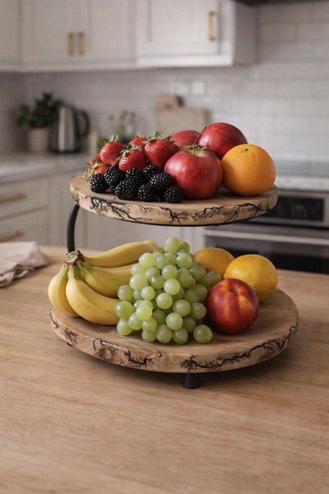 Two Tier Wooden Serving Stand, Rustic Cake & Fruit Display, Handmade ...