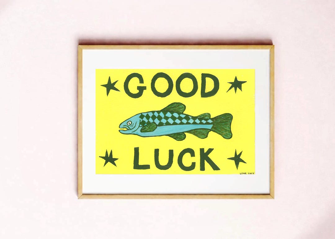 Good Luck Fish Art Print, Hand Painted Folk Art Fish Painting, Mid ...