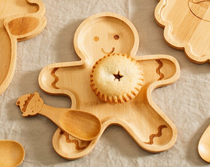 Gingerbread Man Shaped Bamboo Plate Wooden Child Baby Wood Dinner Tea ...