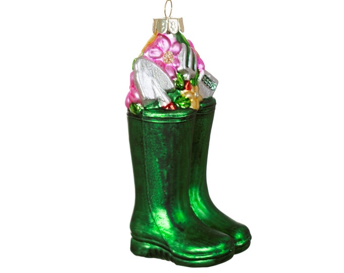 Wellies With Flowers Shaped Bauble Green Pink Wellington Boots Glass ...