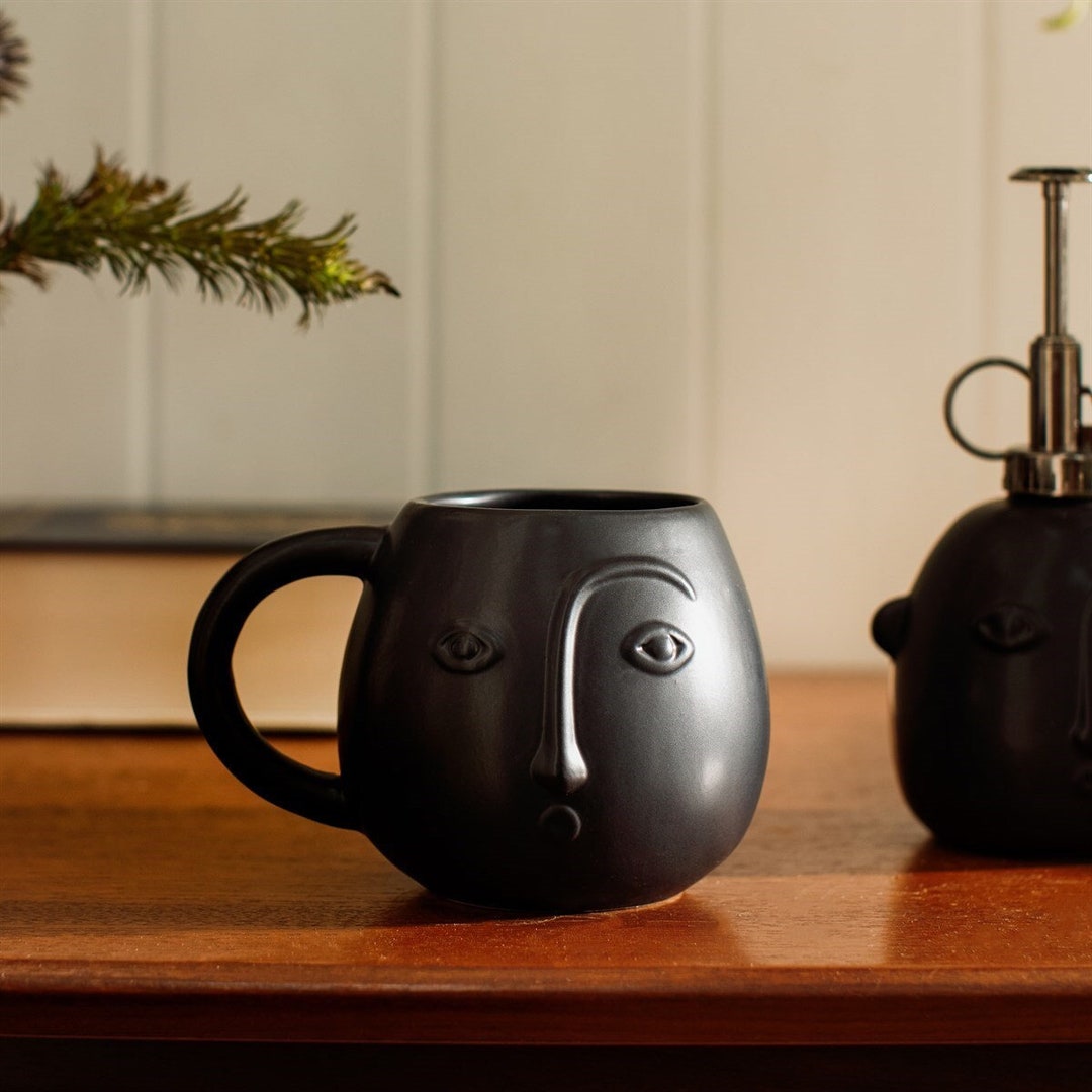 Face Shaped Matte Black Mug With Handle Cup Birthday Gift for - Etsy