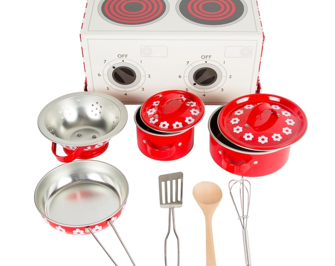 Red Daisies Kids Cooking Set Flowers Saucepan Frying Pan Colander Spoon ...