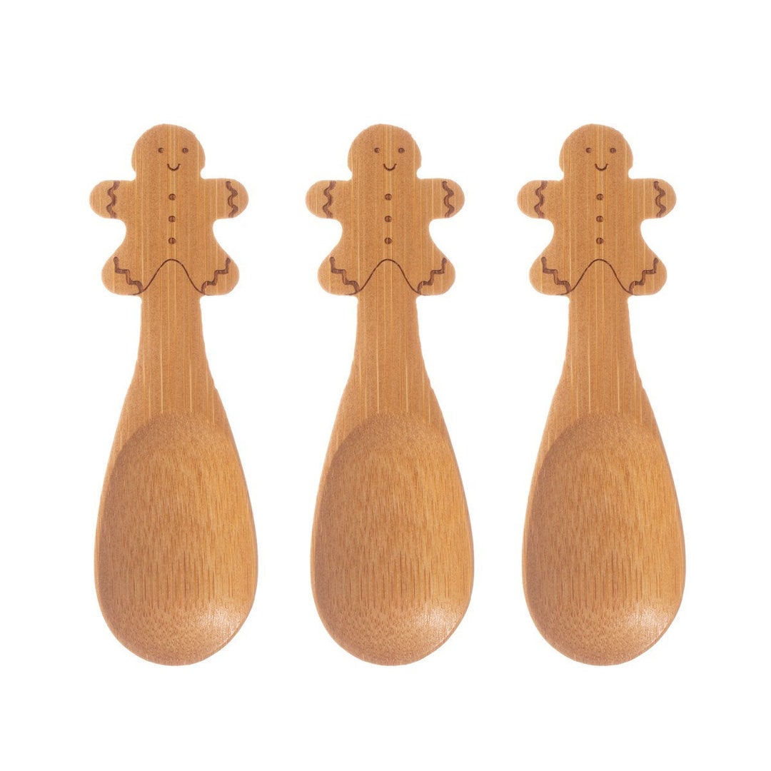 Set of 3 Gingerbread Man Shaped Bamboo Baby Spoons Wooden Child Wood ...