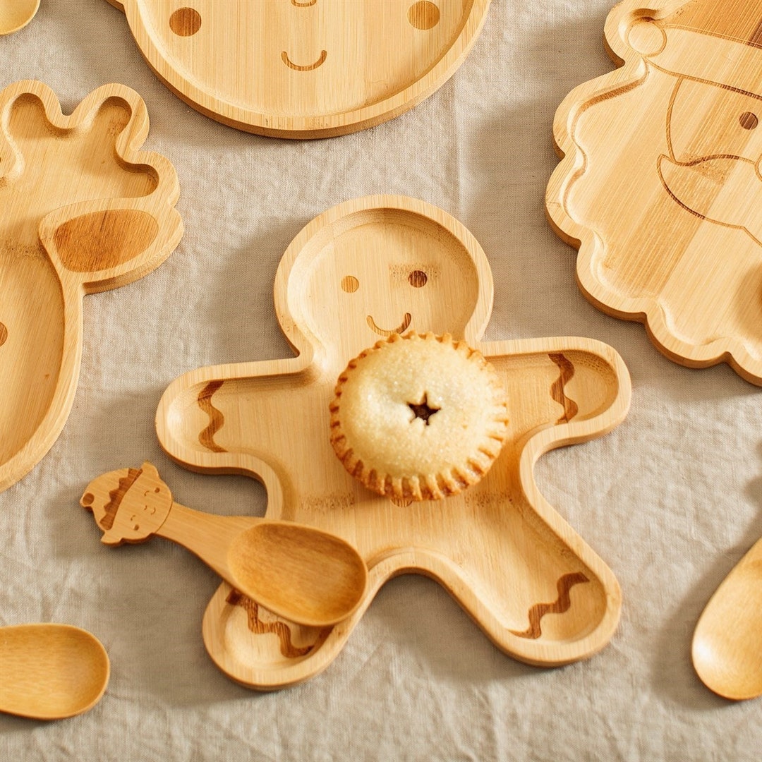 Gingerbread Man Shaped Bamboo Plate Wooden Child Baby Wood Dinner Tea ...