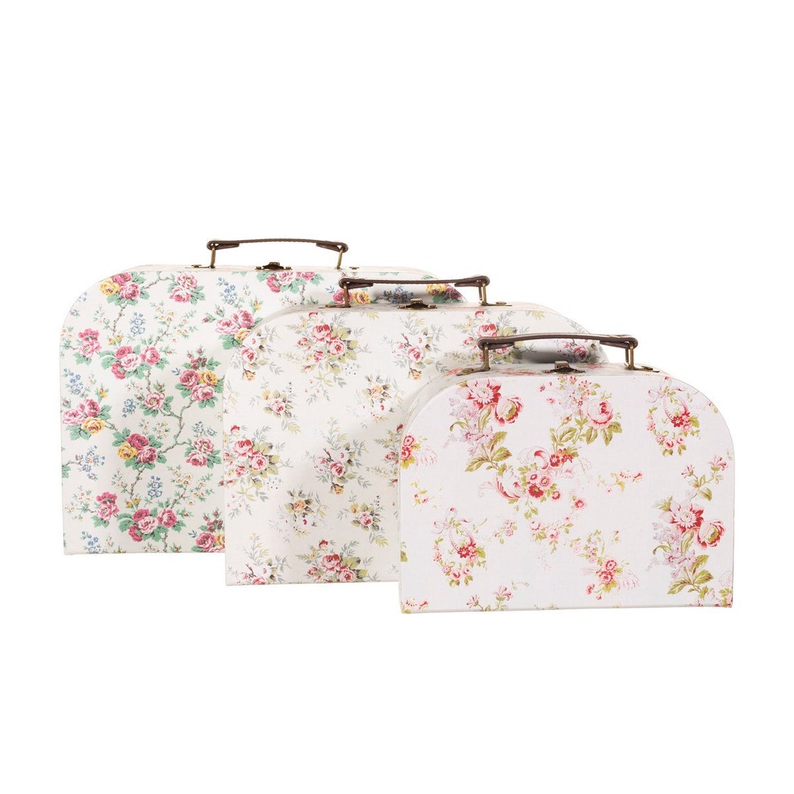 Pink and White Wild Rose Floral Set of 3 Suitcases for Storage | Etsy