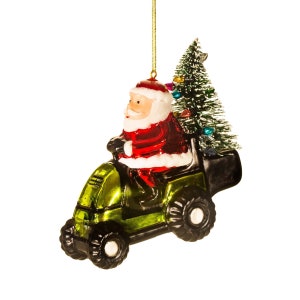 Santa on a Lawn Mower With Tree Shaped Bauble Red Green Glass Father ...