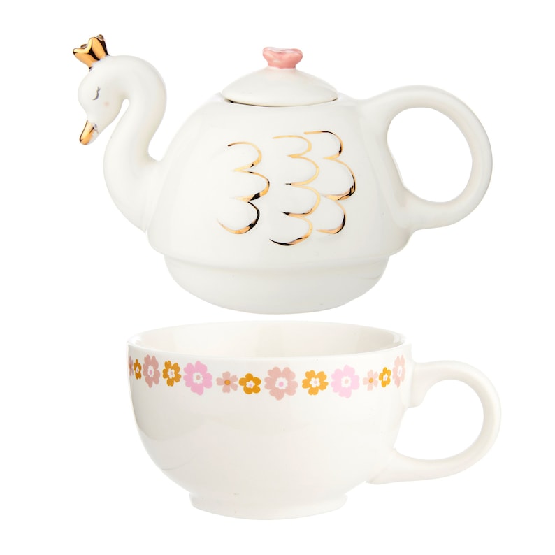 Swan Shaped Teapot White Gold Stacking Tea Cup Pot Set - Etsy