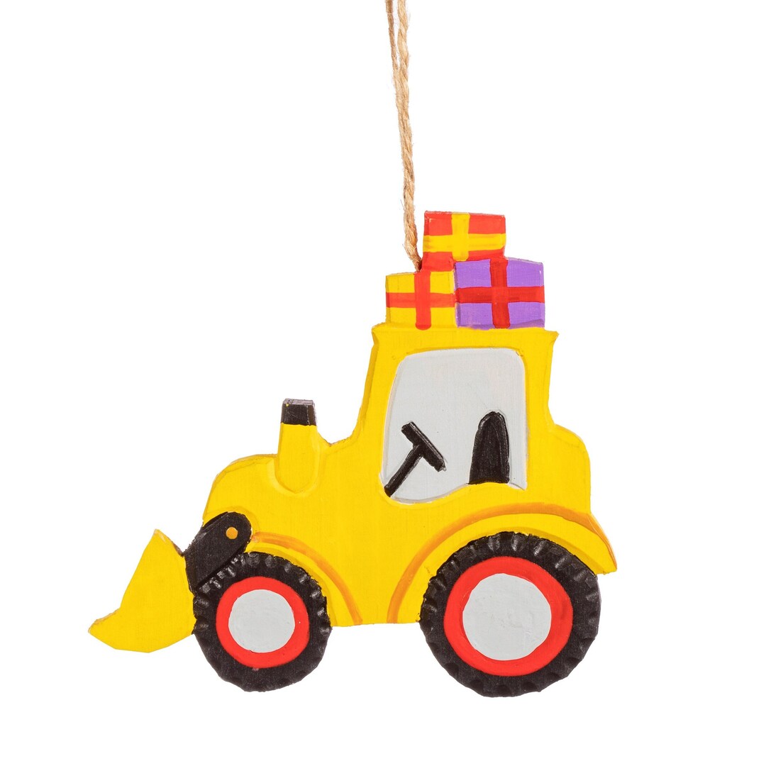 Digger Shaped Bauble Yellow Red Black Wooden Christmas - Etsy