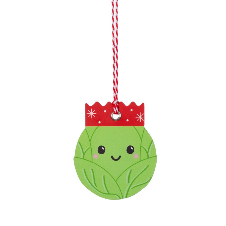 Sprout Gift Tag Set of 6 Shaped Green Brussel Sprout in Christmas Hat ...
