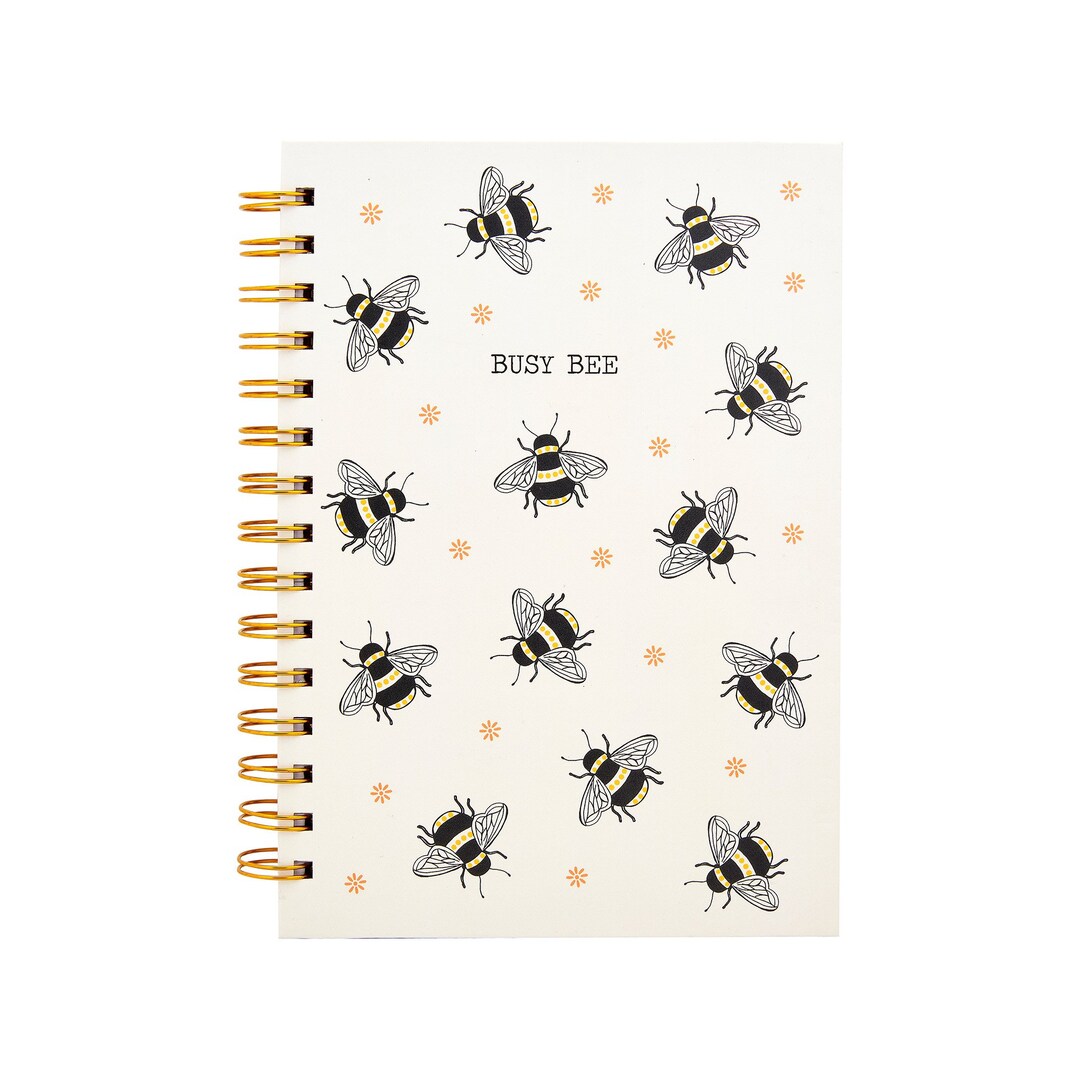 Busy Bee A5 Notebook Yellow White Black Hardback Notepad Flowers Bees ...
