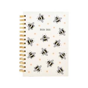 Busy Bee A5 Notebook Yellow White Black Hardback Notepad Flowers Bees ...