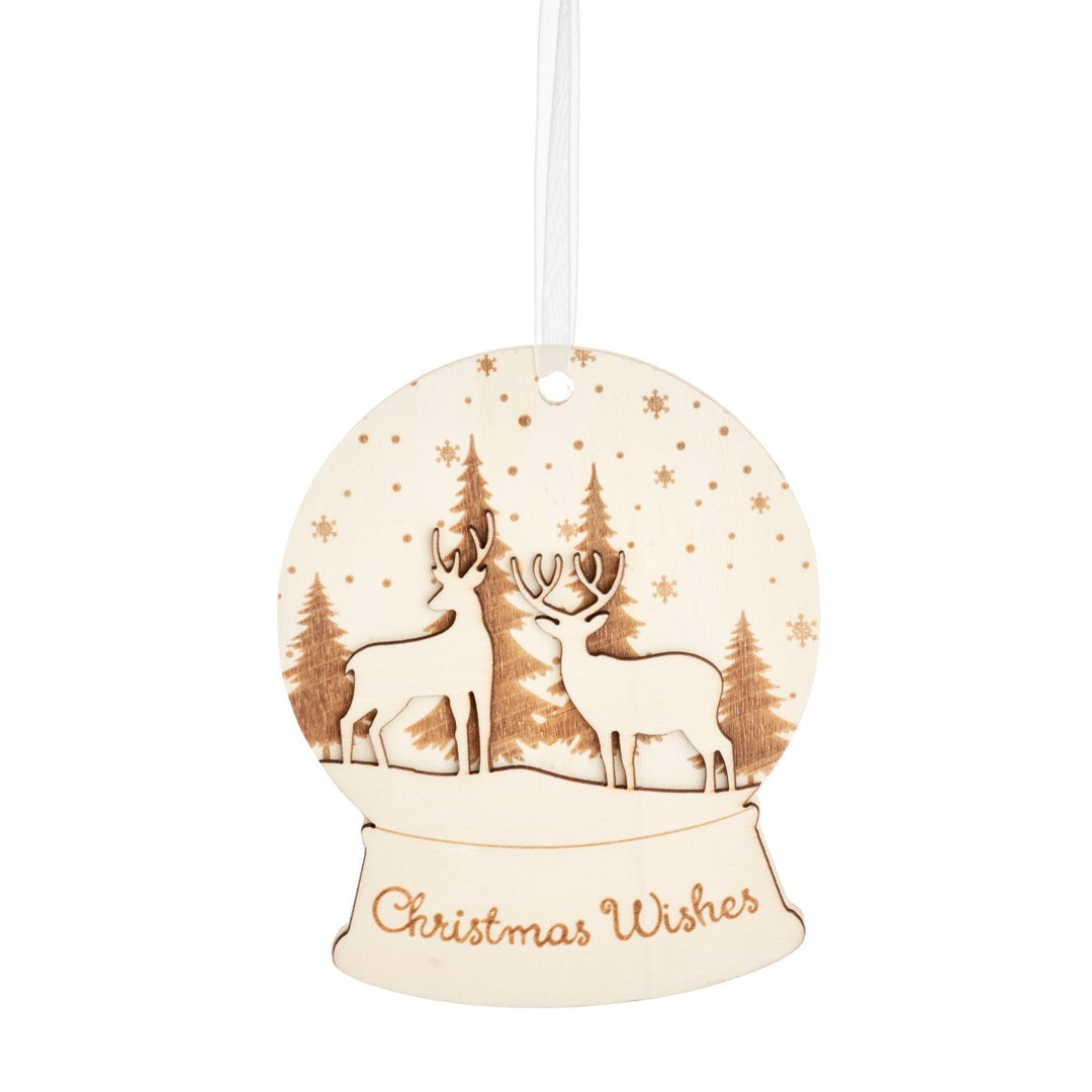Christmas Wishes Snow Globe Shaped Bauble Wooden Christmas Decoration ...