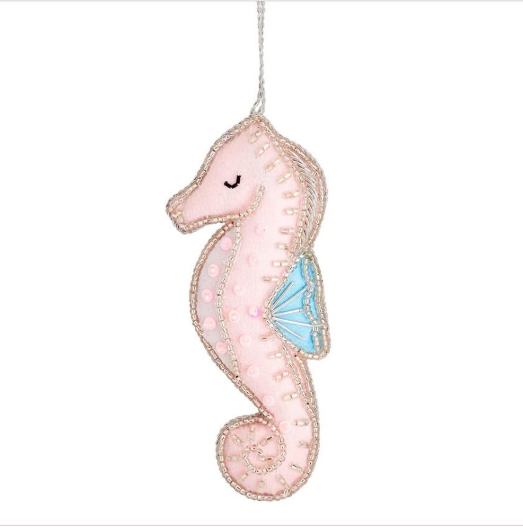 Pink Seahorse Shaped Embroidered Fabric Baubles Christmas Tree ...