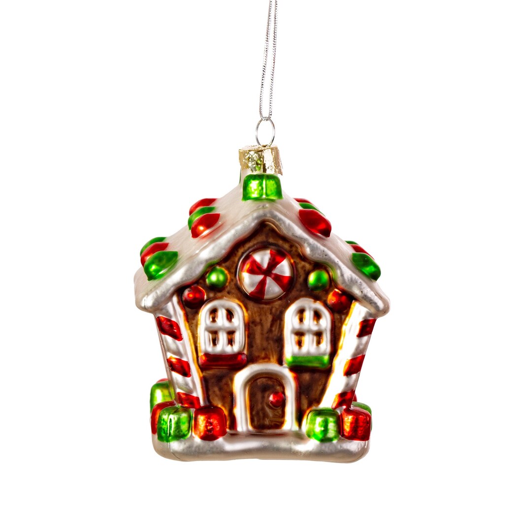 Gingerbread House Shaped Bauble Classic Brown Red Green Glass - Etsy
