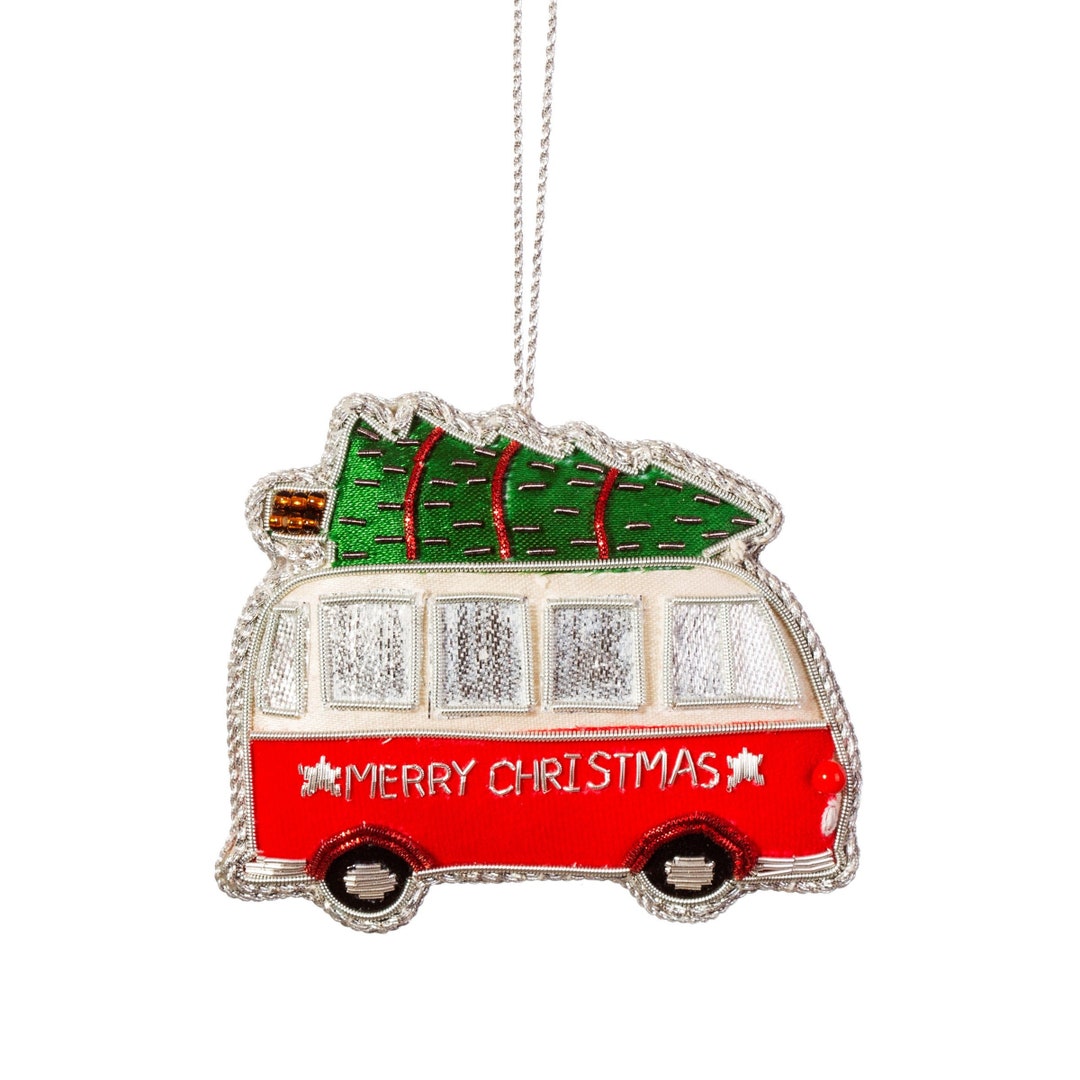 Camper Van With Christmas Tree on Roof Shaped Embroidered Ornament ...