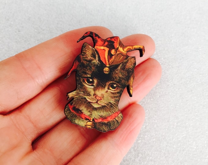 Jester Brown Cat With Red Collar Portrait Face Victorian Style Birthday ...