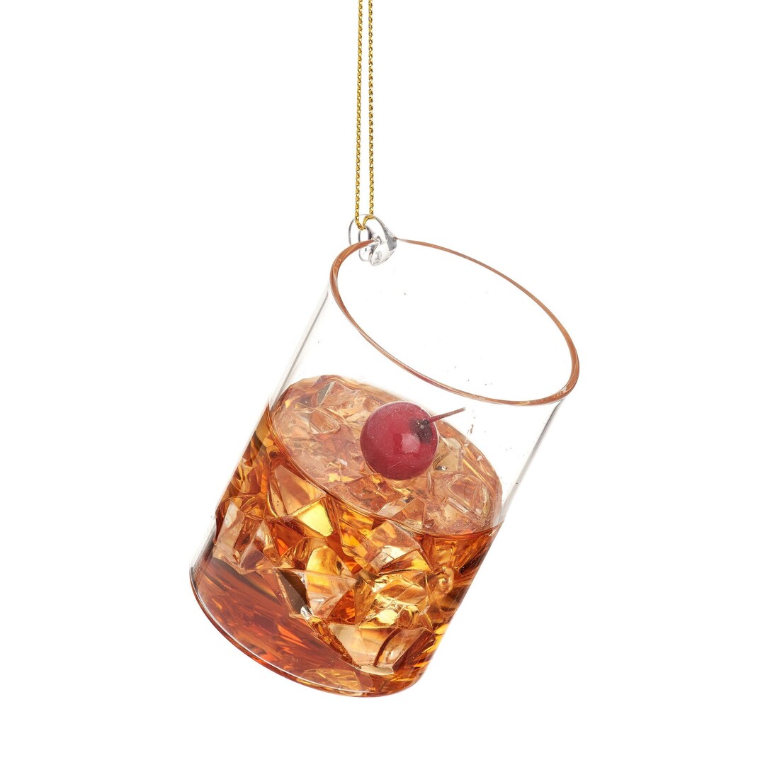 Whisky Glass Shaped Bauble Glass Christmas Decoration Orange Red Drink ...