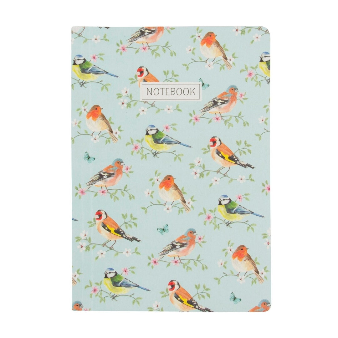 Garden Birds A5 Notebook Blue Green Orange Notepad Flowers Robin Blue ...