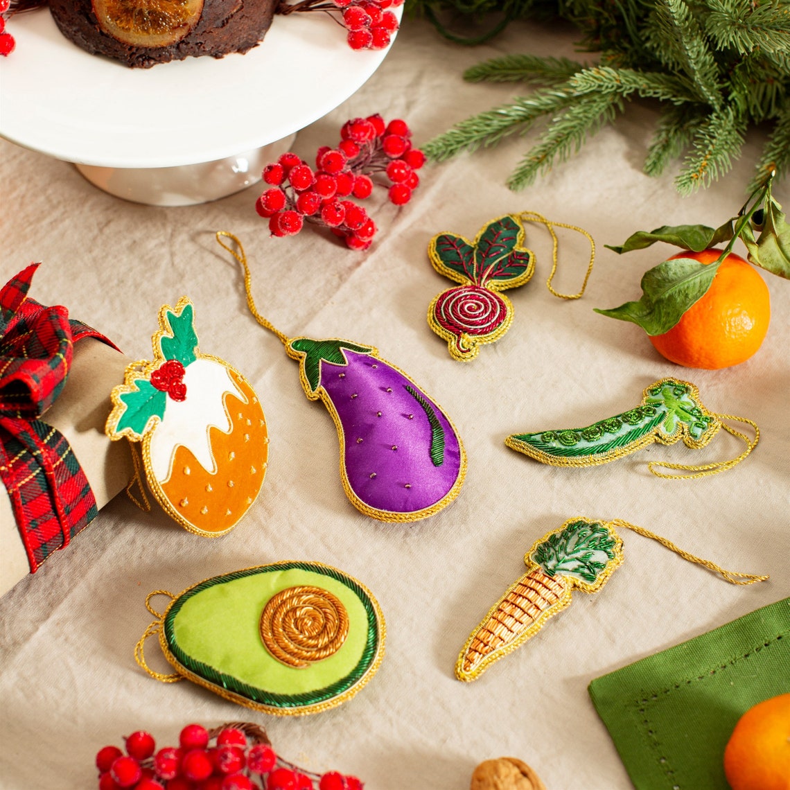 Beetroot Shaped Embroidered Ornament Fabric Bauble Red Purple Green ...