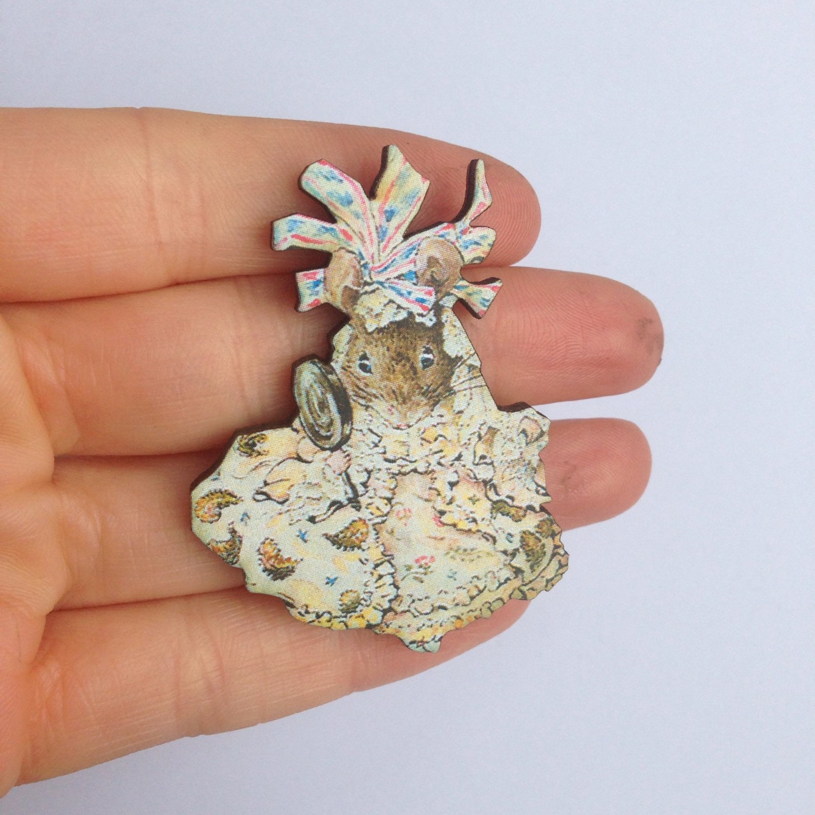 Lady Mouse Beatrix Potter Wooden Brooch Pin Gift Laser Cut Birthday ...