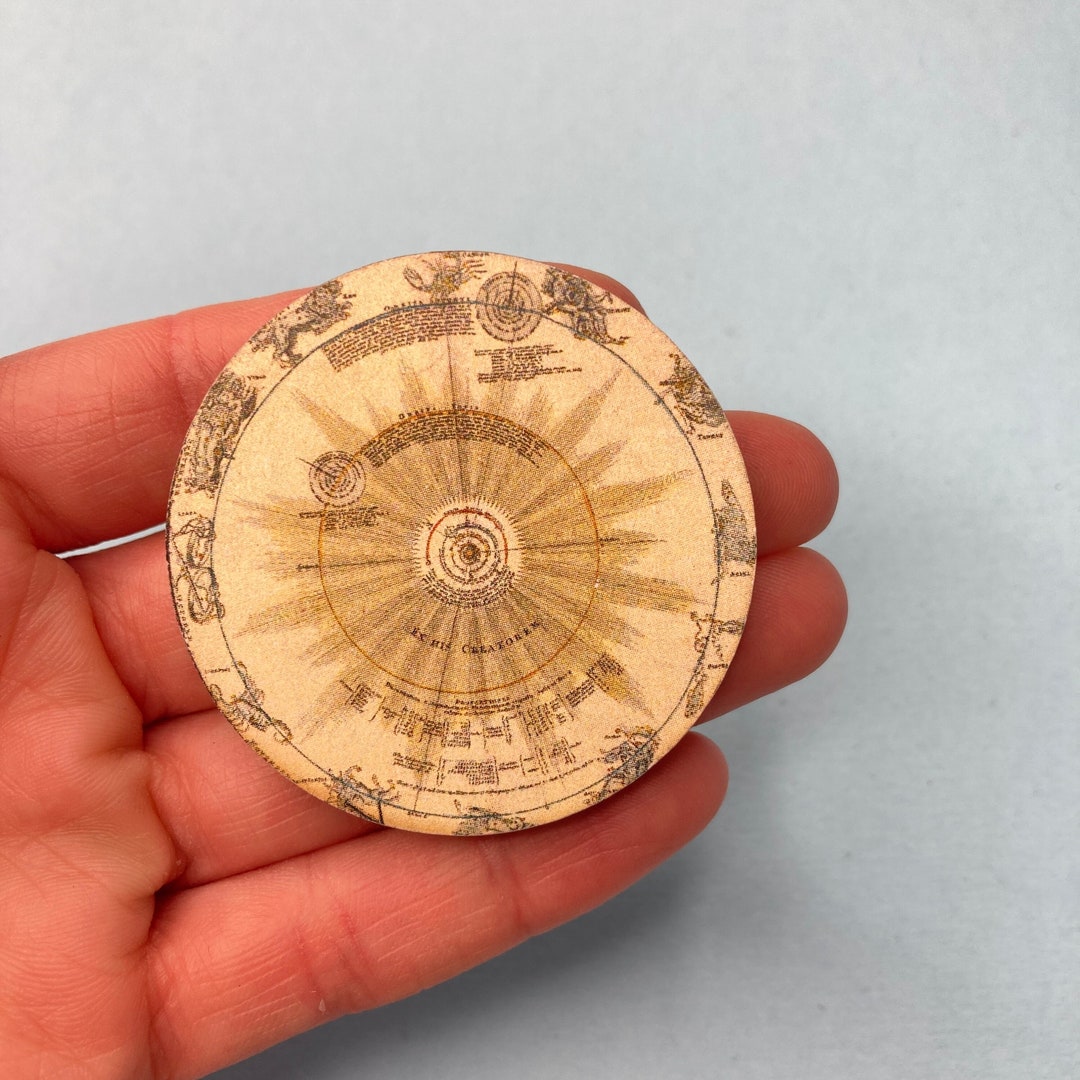 Zodiac Signs Astrology Disk Wooden Brooch Pin Horoscopes Wheel Stars ...