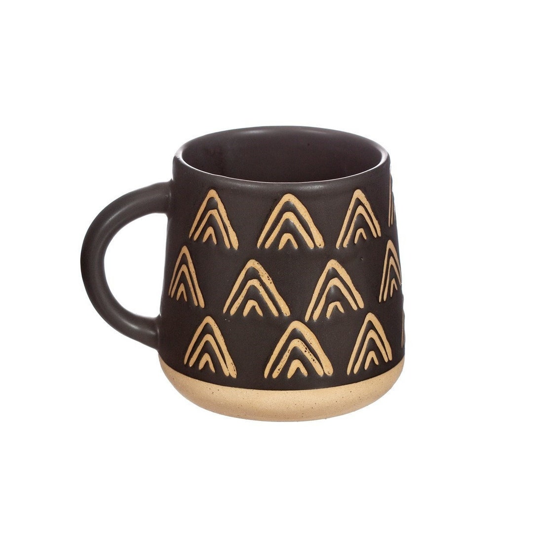 Black and Beige Triangle Pattern Mug With Handle Cup Wax Resist ...