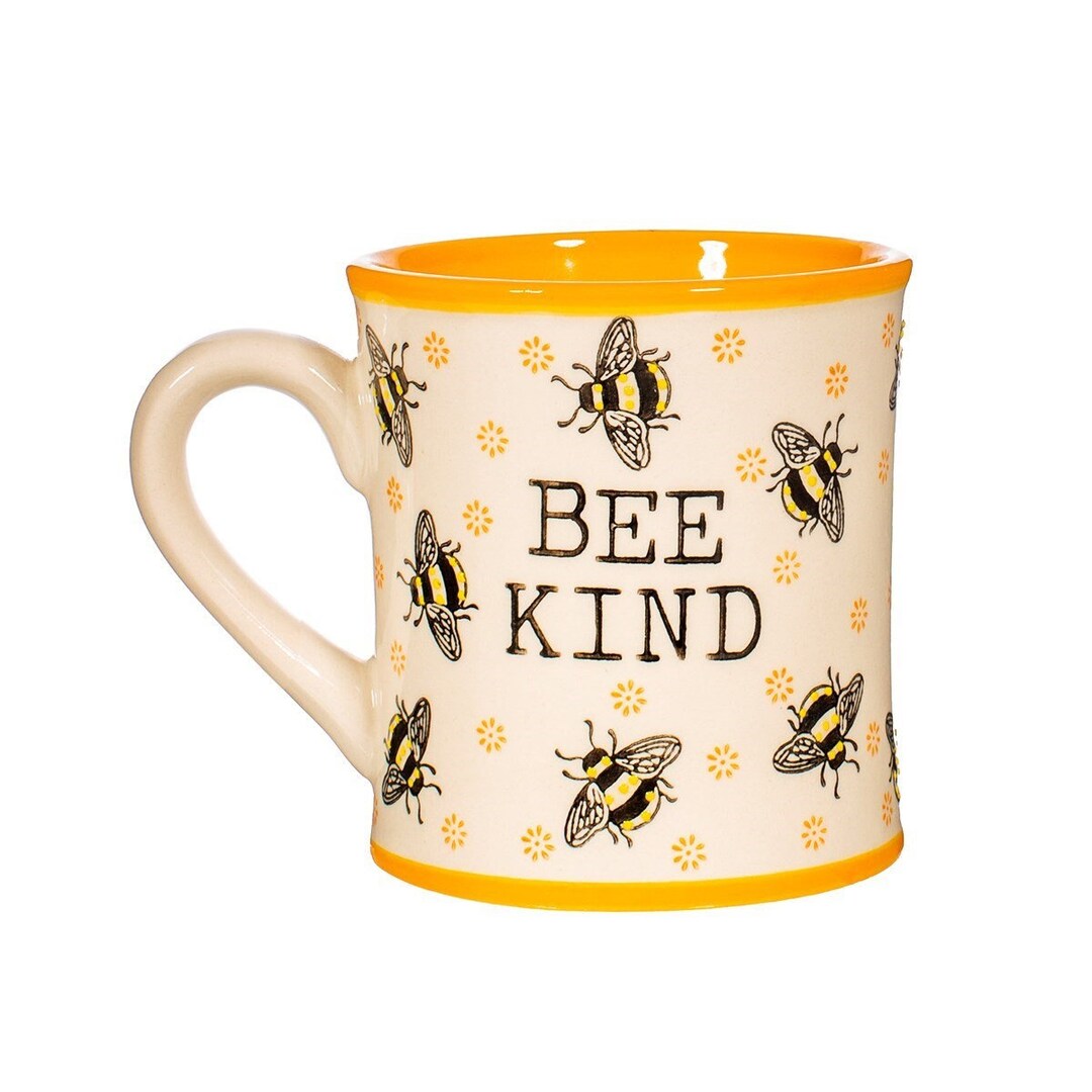 Yellow Bee Kind Mug With Handle Cup White Black Birthday Gift for Tea ...
