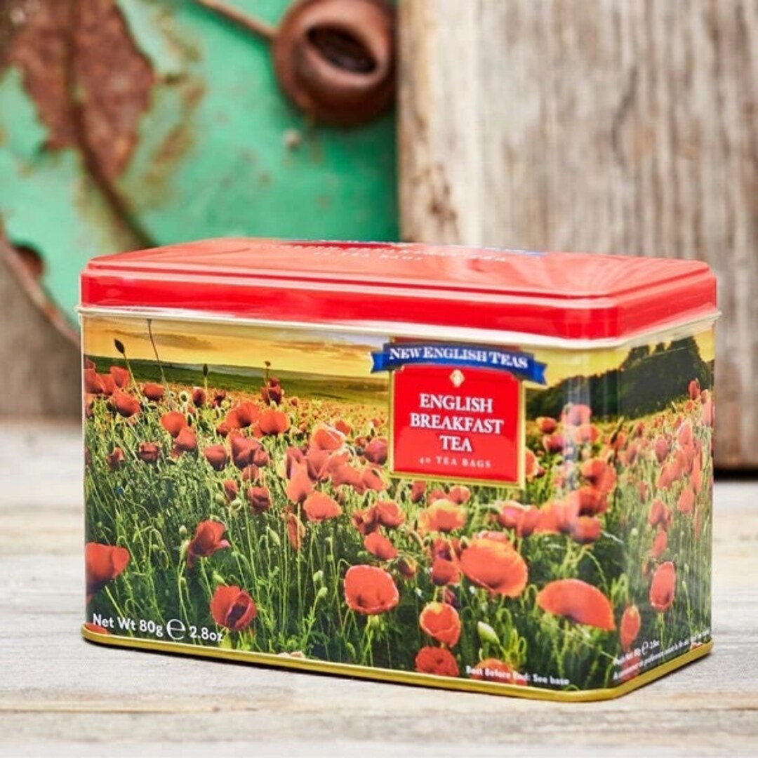 Red Poppy Field Tea Tin 40 Bags of English Breakfast Vintage Inspired ...
