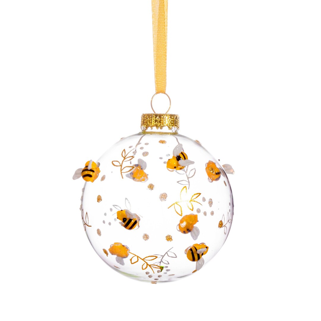 Bauble With Bees and Flowers Yellow Black Gold Glass Christmas - Etsy UK