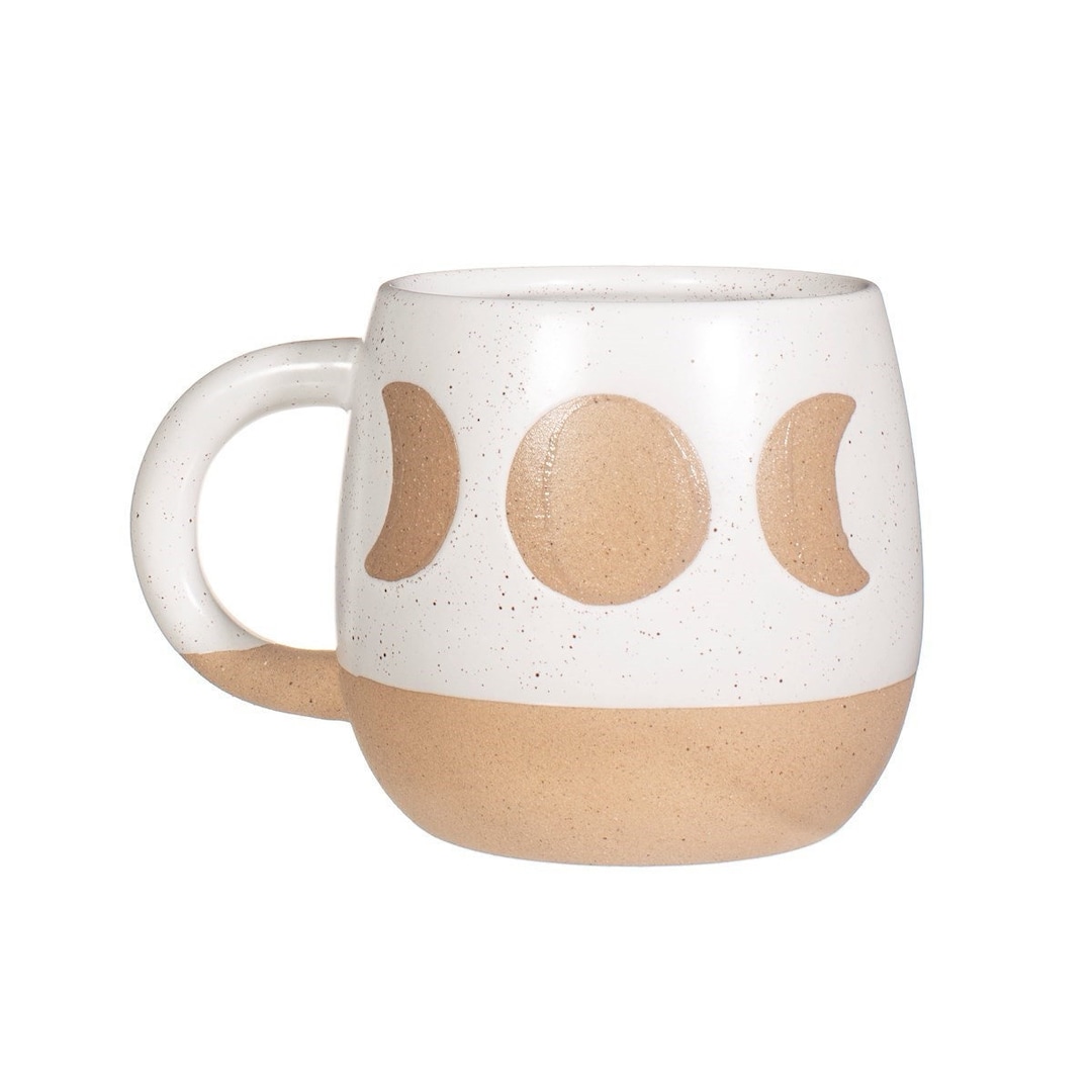 White and Beige Moon Phases Mug With Handle Cup Stoneware Birthday Gift ...