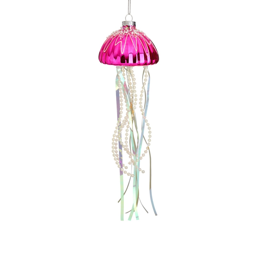 Pink and White Jellyfish Shaped Bauble Glass Christmas Decoration ...