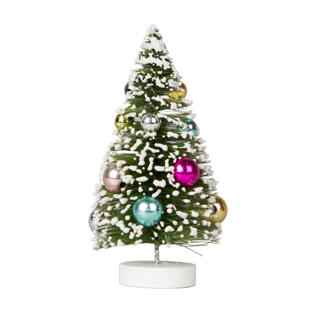 Artificial Miniature Tree Shaped Decoration With Snow and Baubles Green ...
