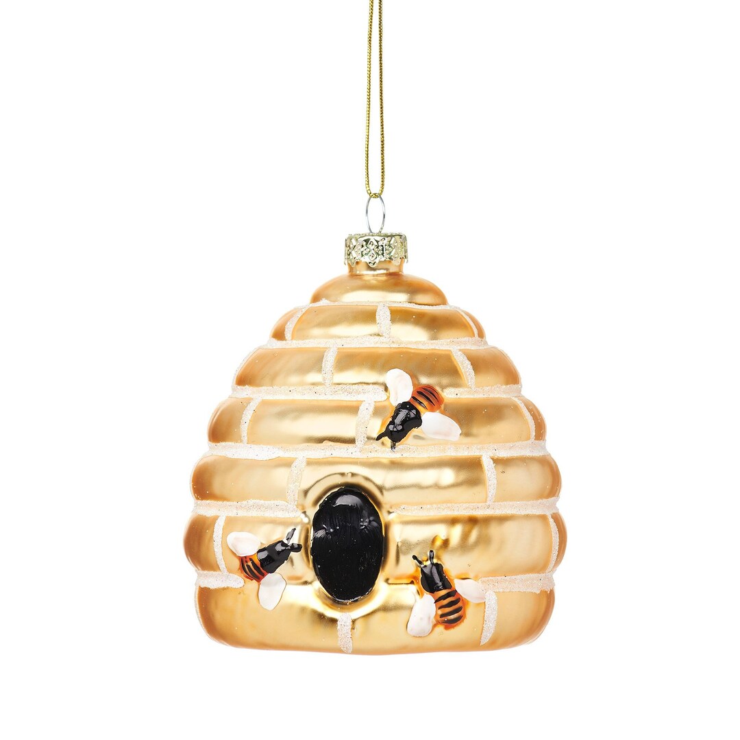 Beehive With Bees Shaped Bauble Gold Yellow Black Glass - Etsy