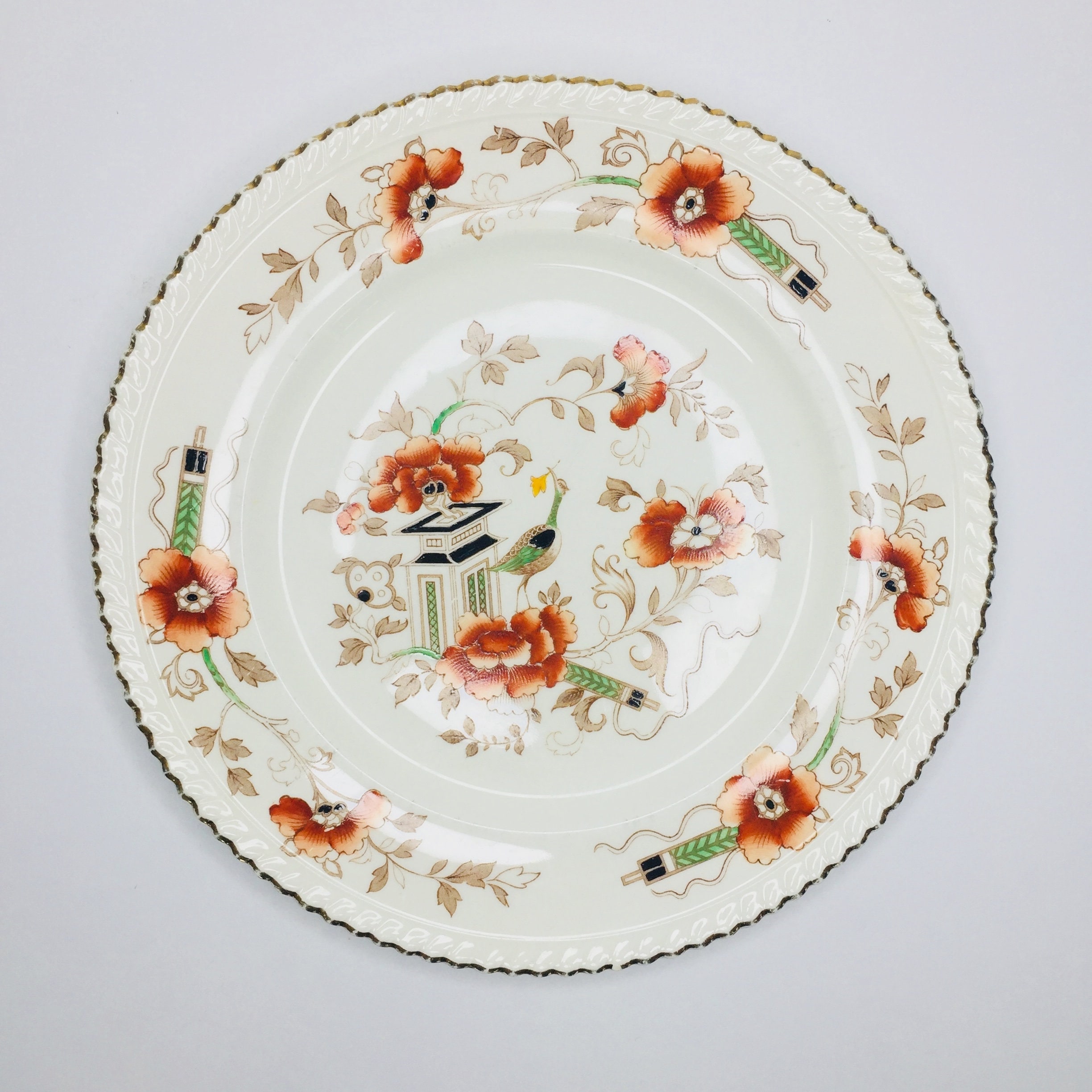 Hand-painted 1940s Dinner Display Plate Orange Brown Green | Etsy