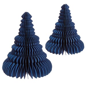 Navy Blue Standing Christmas Trees Set of 2 Honeycomb Shaped Decoration ...