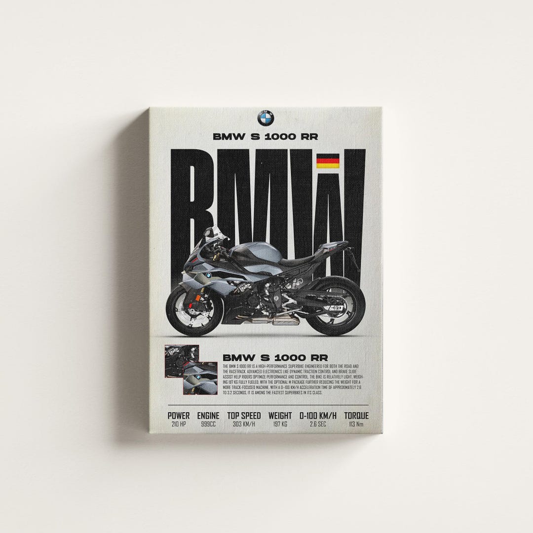 BMW S1000RR Canvas | Motorcycle Wall Art | Gray Superbike Poster ...