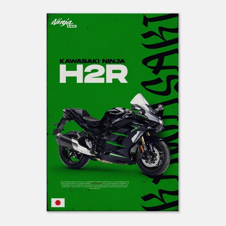 Kawasaki Ninja H2R Canvas | Motorcycle Wall Art | Superbike Poster ...