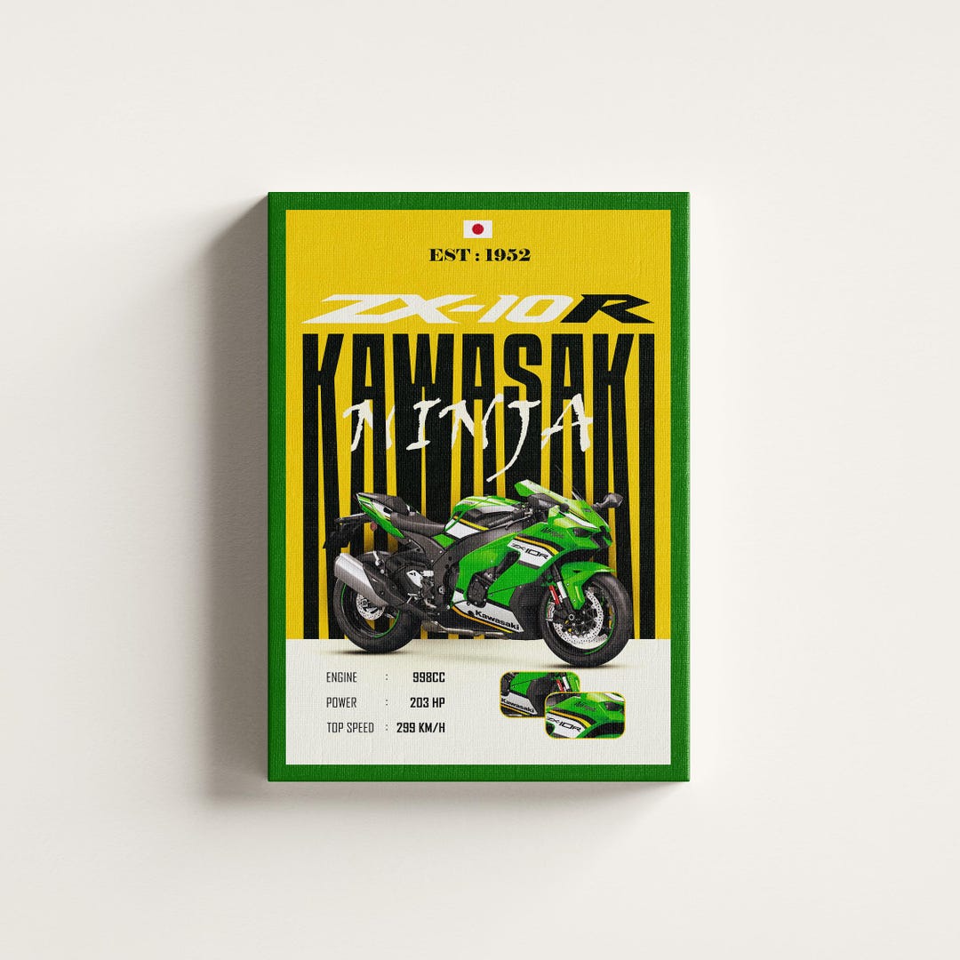 Kawasaki Ninja ZX-10R Canvas | Motorcycle Wall Art | Green Superbike ...